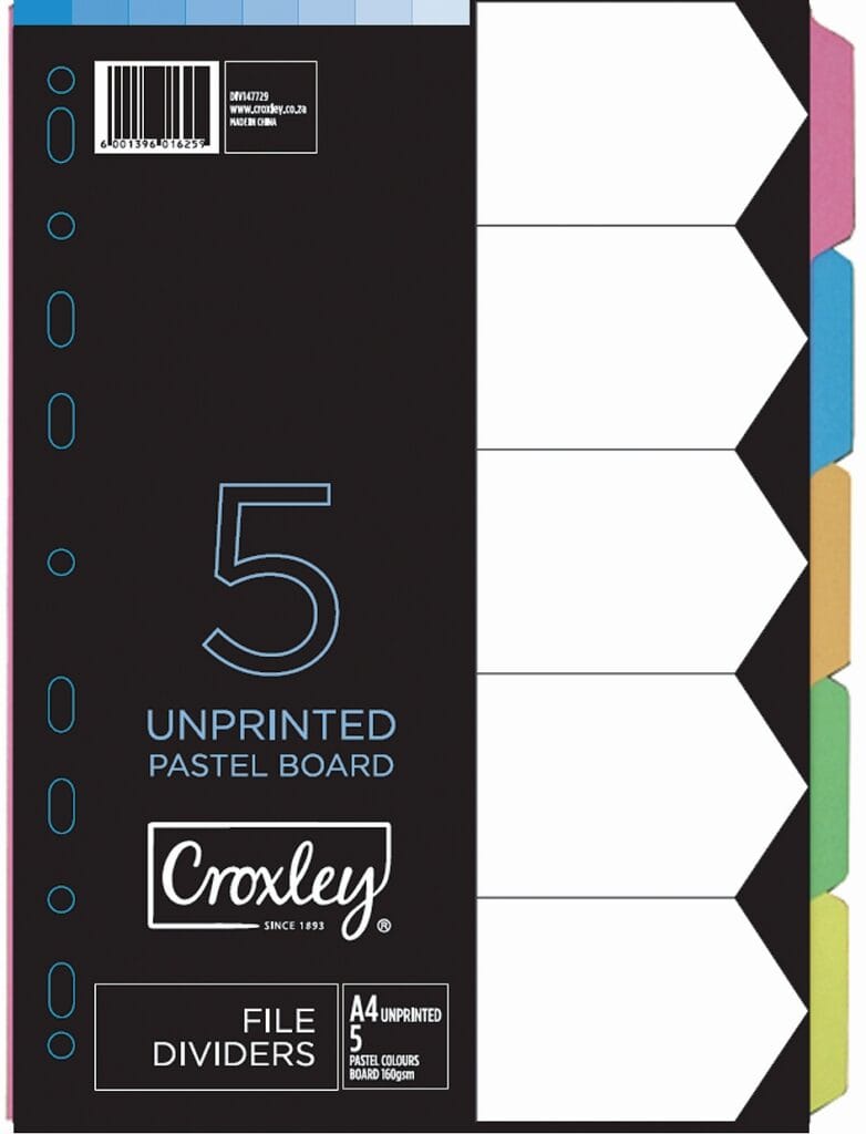 CROXLEY Board File Dividers Unprinted - Arena Stationery Supplies