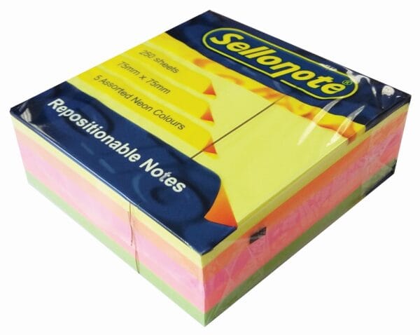 SELLO-NOTE 51x51mm 5 Assorted Colours Neon 1x250 Sheets - Arena ...